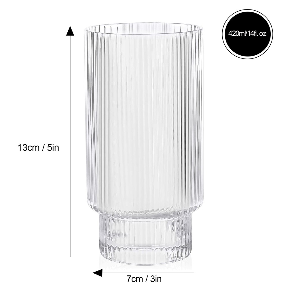 Ribbed Clear Highball Glass 420 ml, Set of 4 | Inter-Continental ...