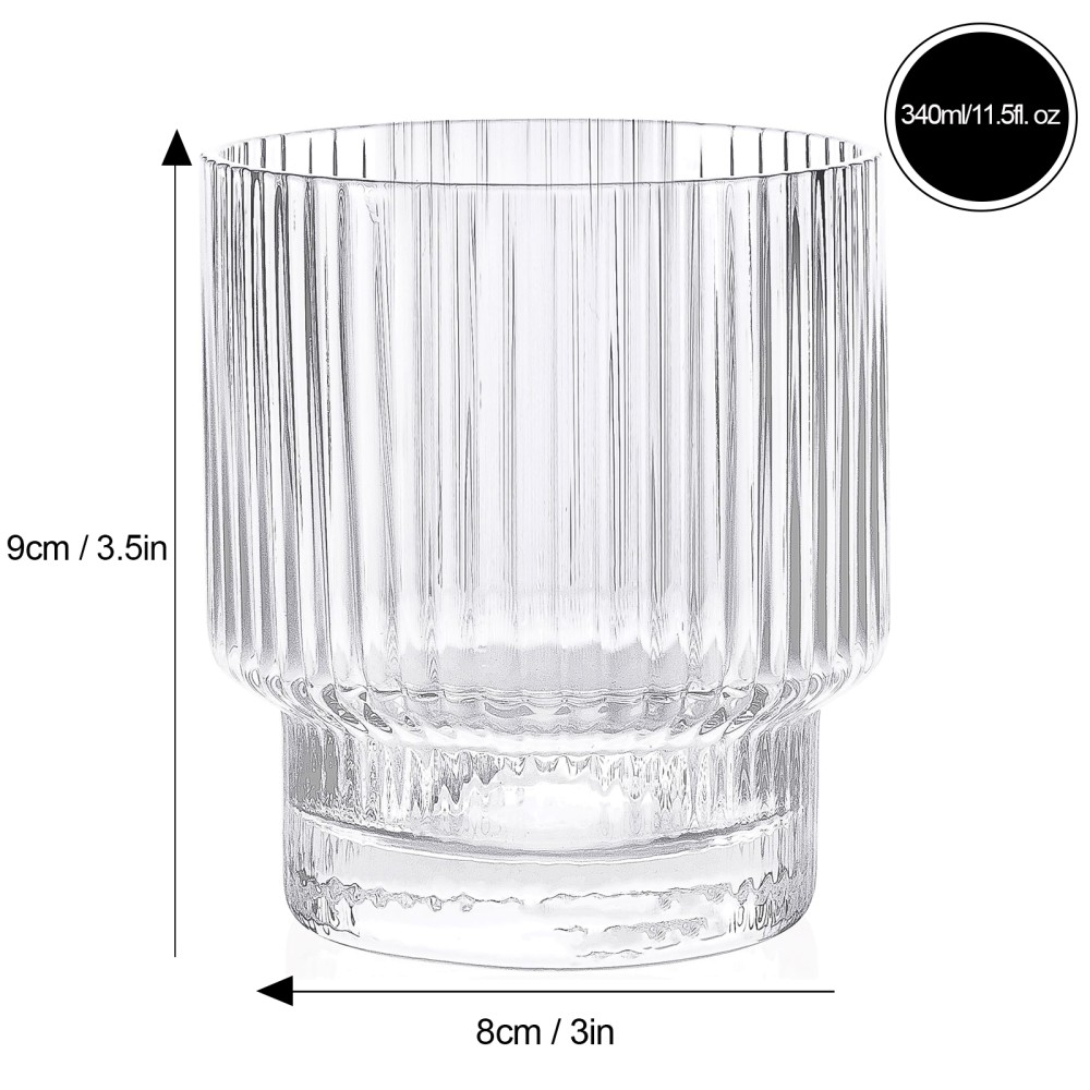 Ribbed Clear Old Fashion Glass 340 ml, Set of 4 | Inter-Continental ...