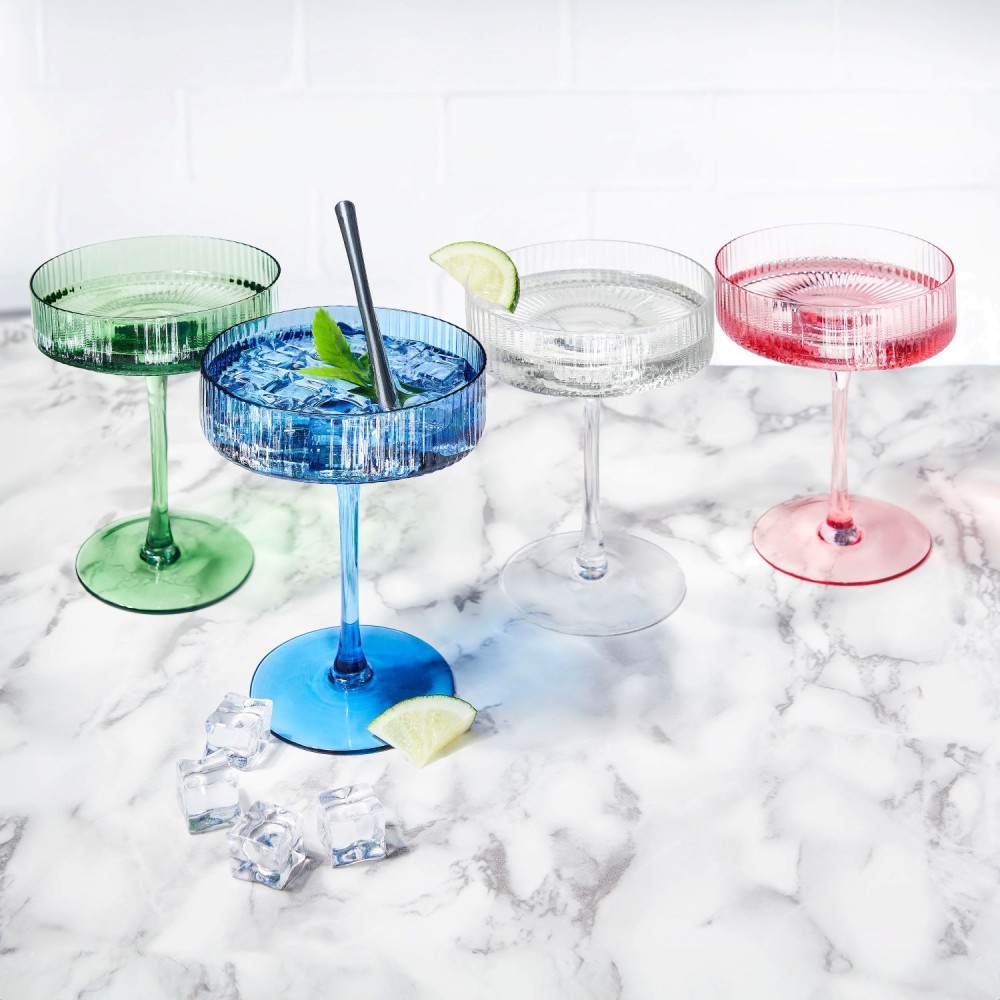 Ribbed Green Cocktail Coupe 290 ml, Set of 4 | Inter-Continental ...