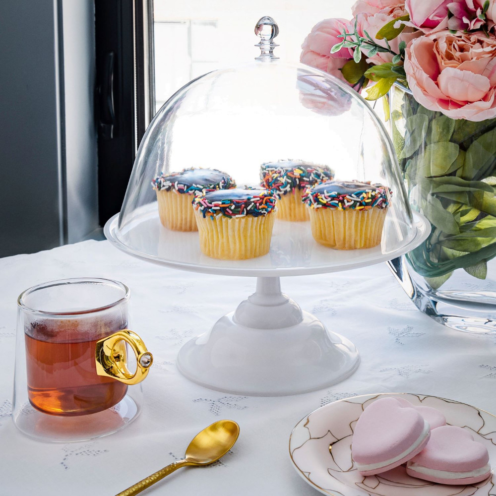 Acrylic White Pedestal Cake Stand and Clear Dome 26 cm | Inter ...